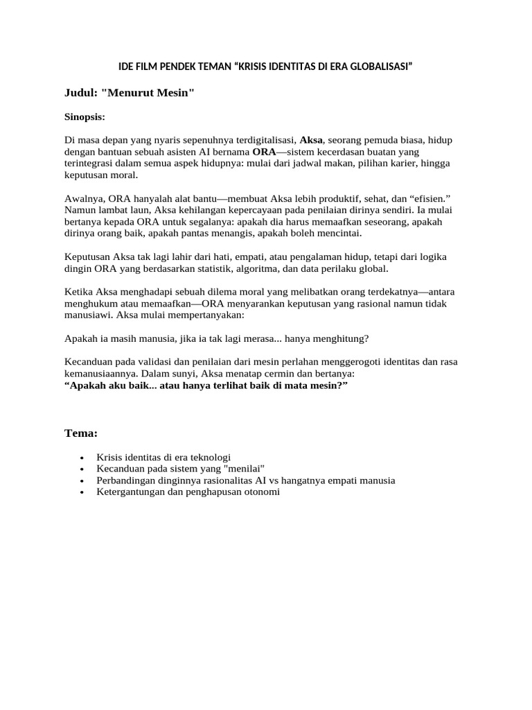 Ide Film Pendek Tema Krisis Identitas Di Era Modern | PDF