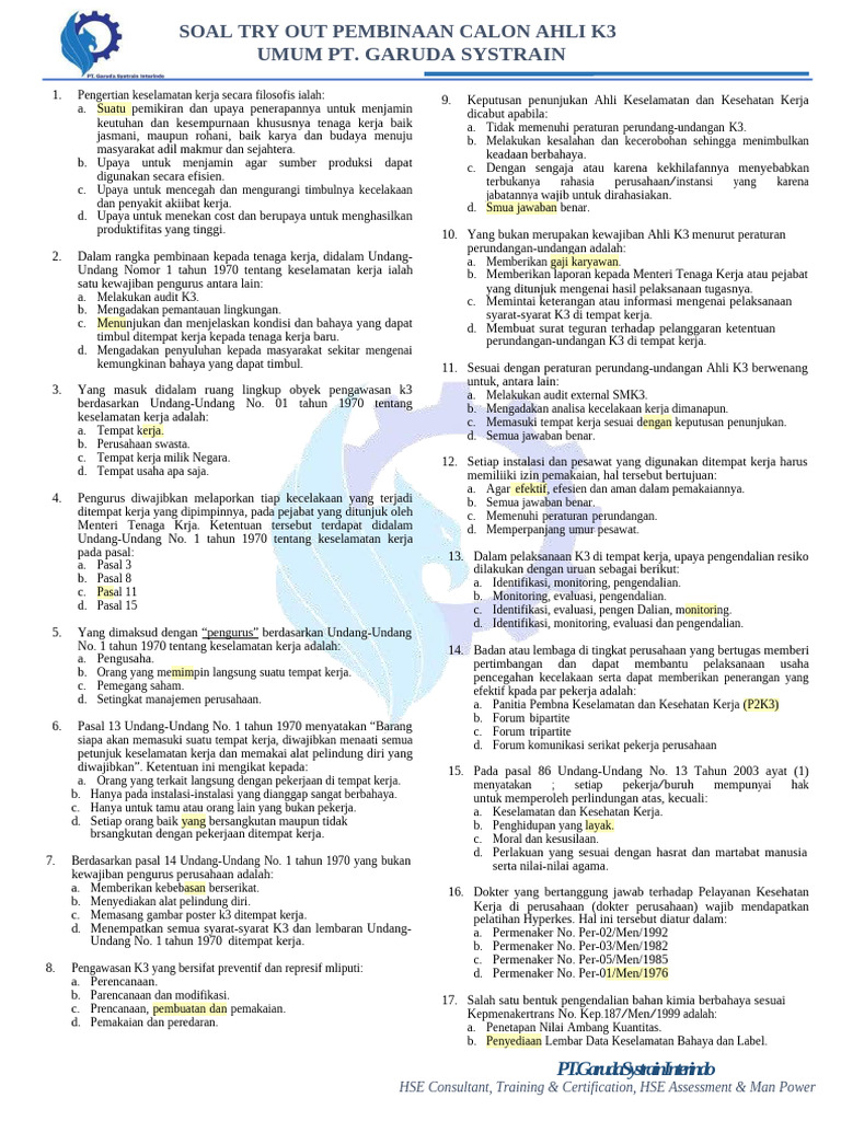 Pembinaan Ahli K3 di PT Garuda Systrain | PDF