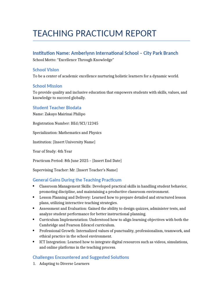 Teaching Practicum Report | PDF | Teachers | Intelligence