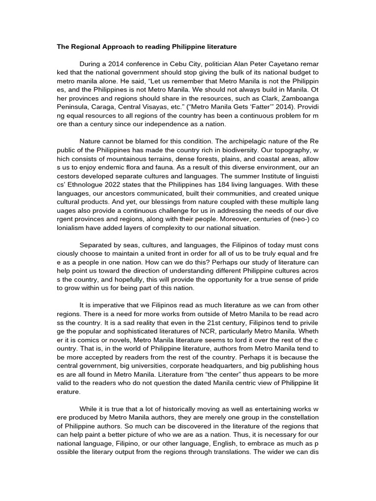 The Regional Approach To Reading Philippine Litera - Docx Reading | PDF ...