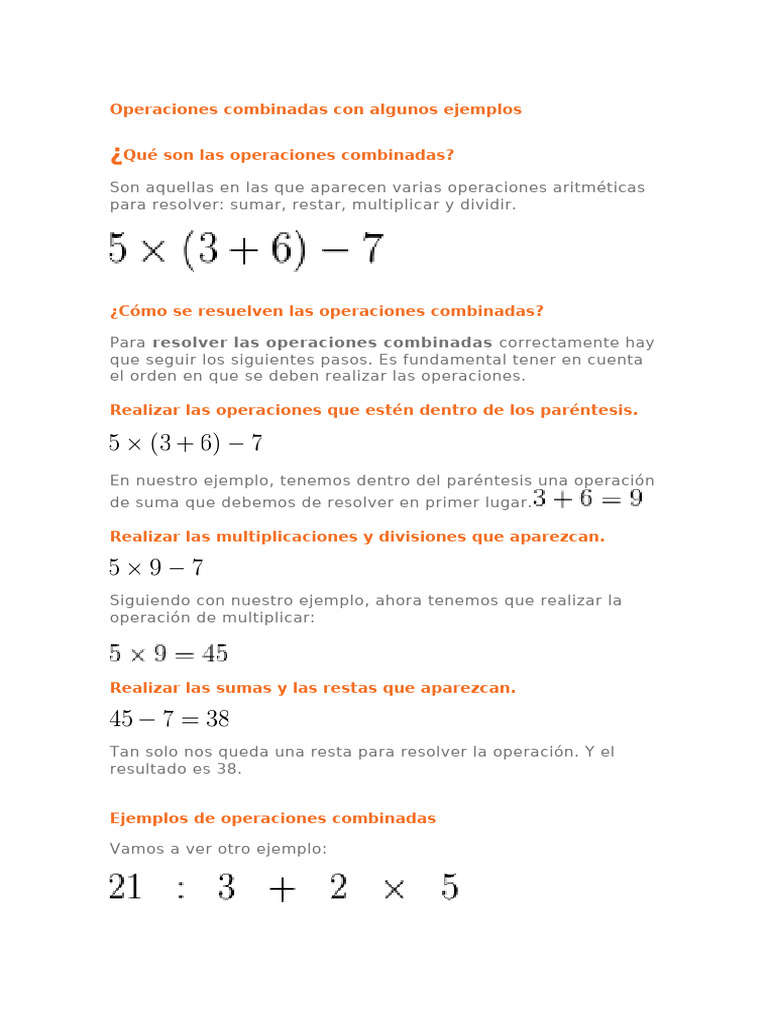 Operaciones Combinadas Con Algunos Ejemplos | PDF | Multiplicación | Soporte