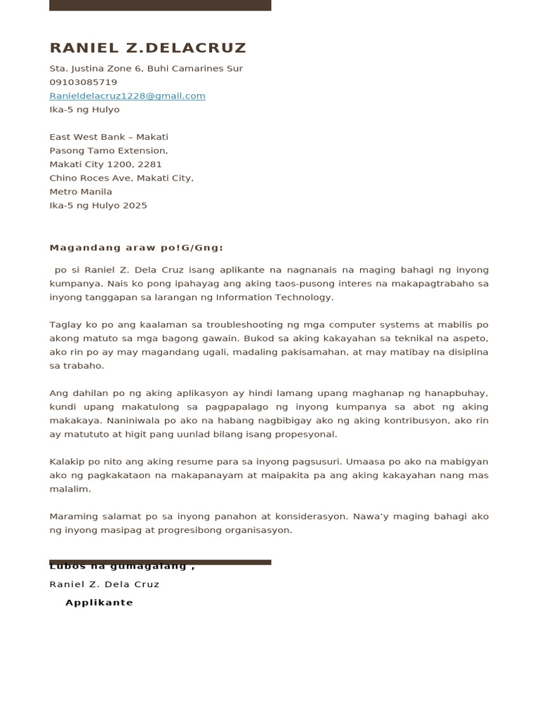Application Letter | PDF