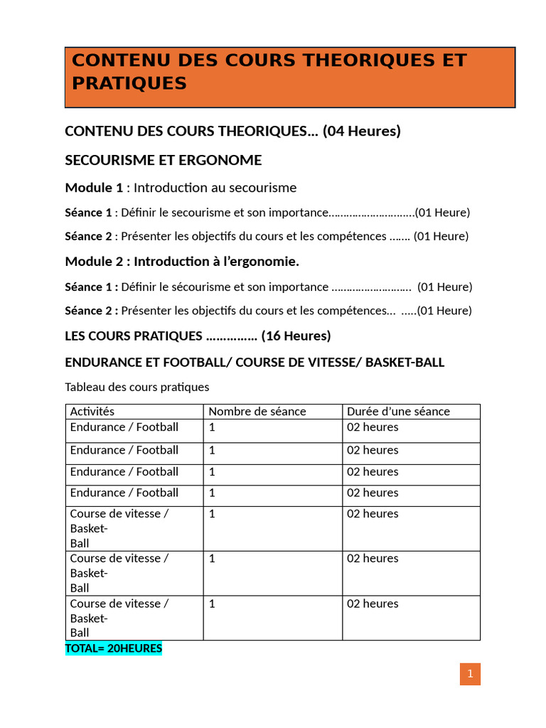 Contenu des Cours Secourisme et Ergonomie | PDF | Premiers secours ...
