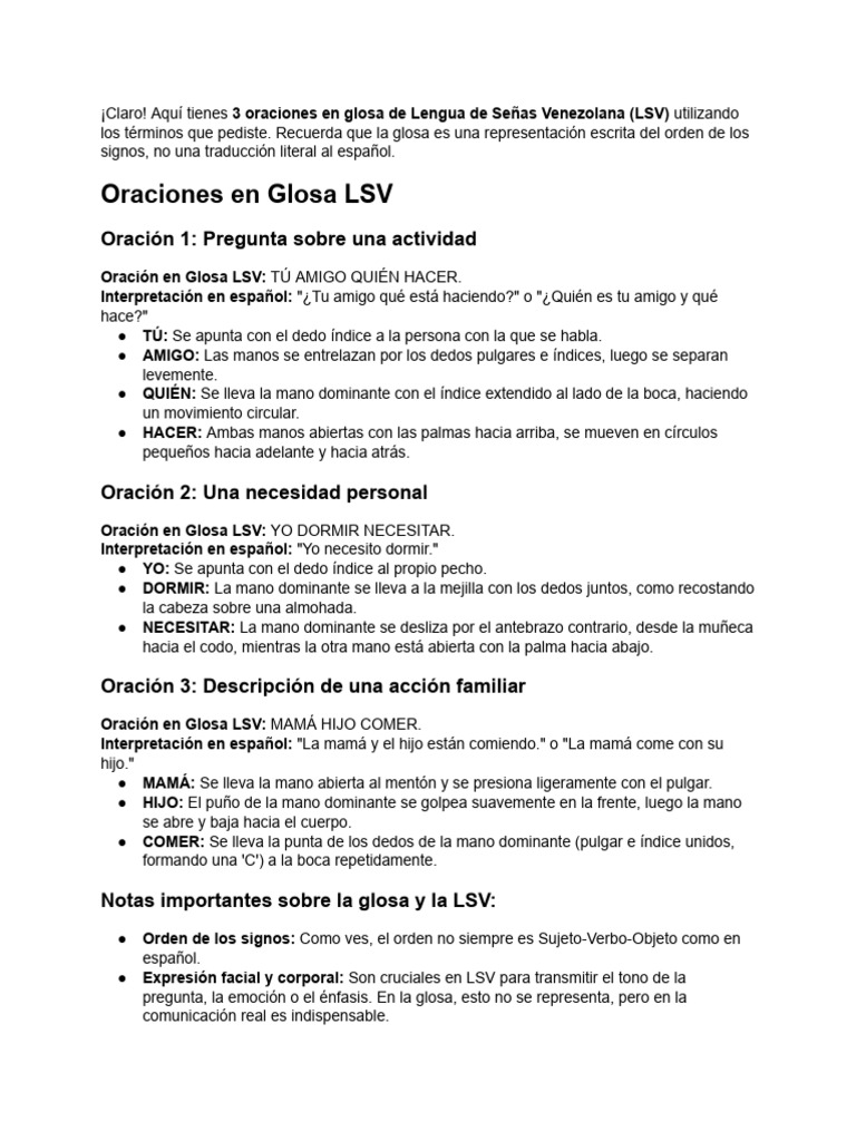 Oraciones en Glosa de LSV | PDF