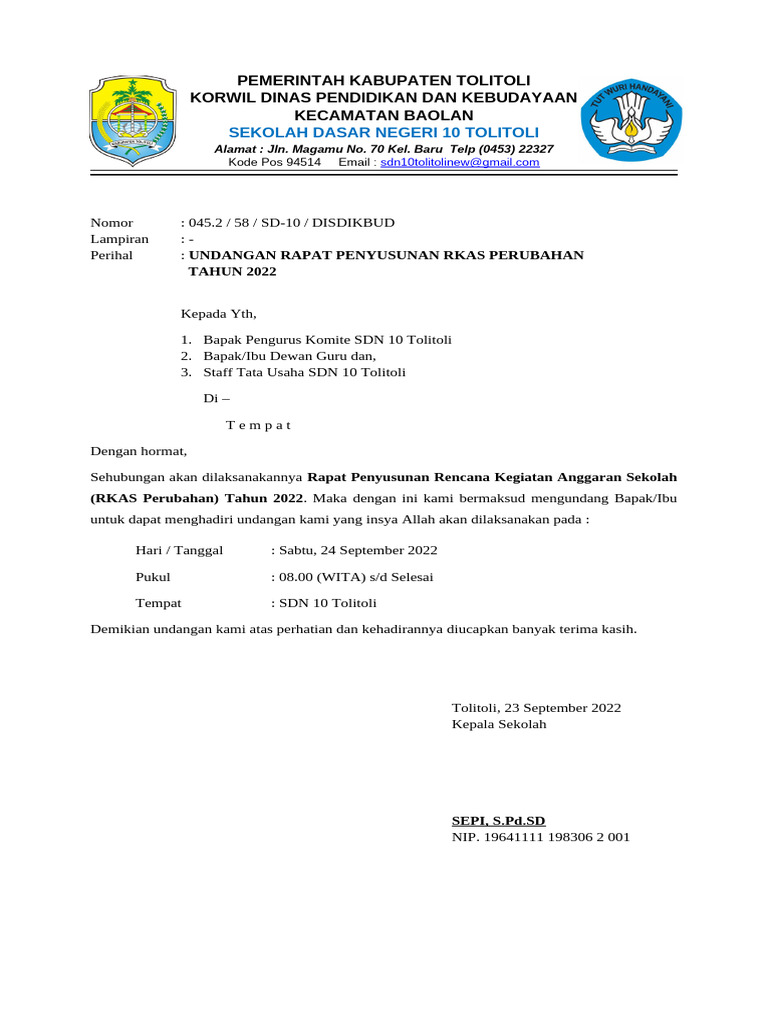 Undangan Rapat Dan Undangan Rkas Tahun 2022 Baru | PDF