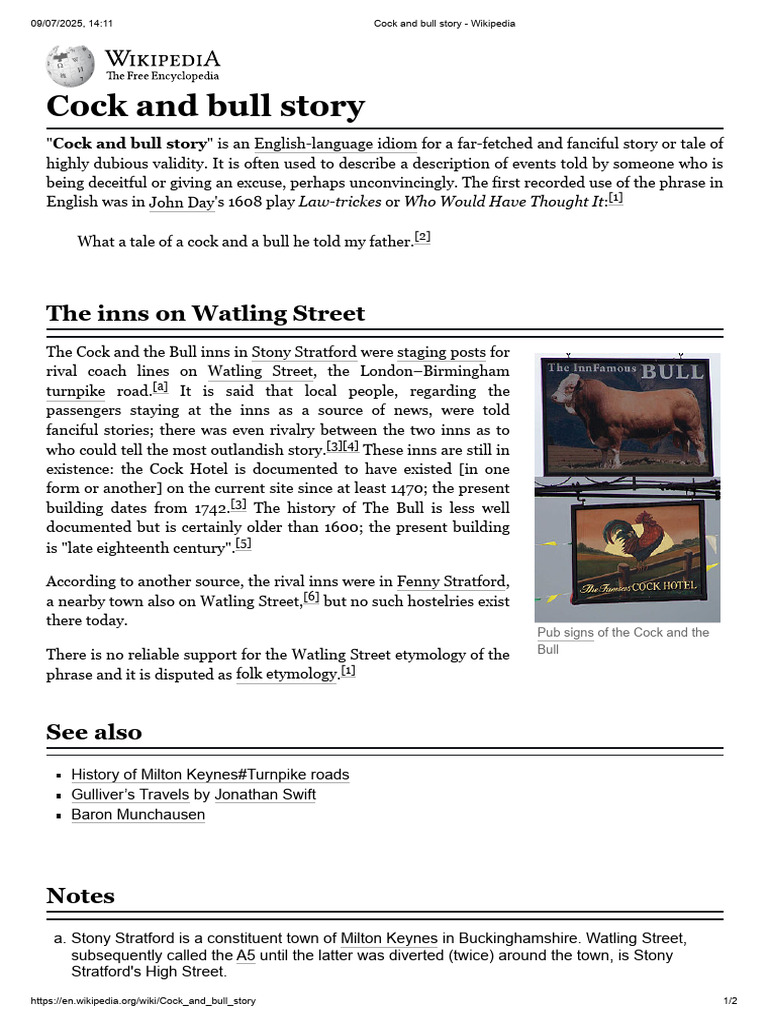 Origin of the Cock and Bull Story | PDF