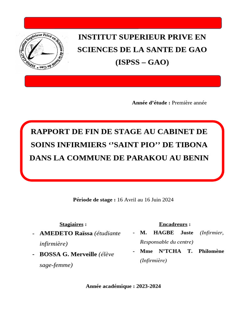 Rapport de stage infirmier à Saint Pio | PDF | Allaitement