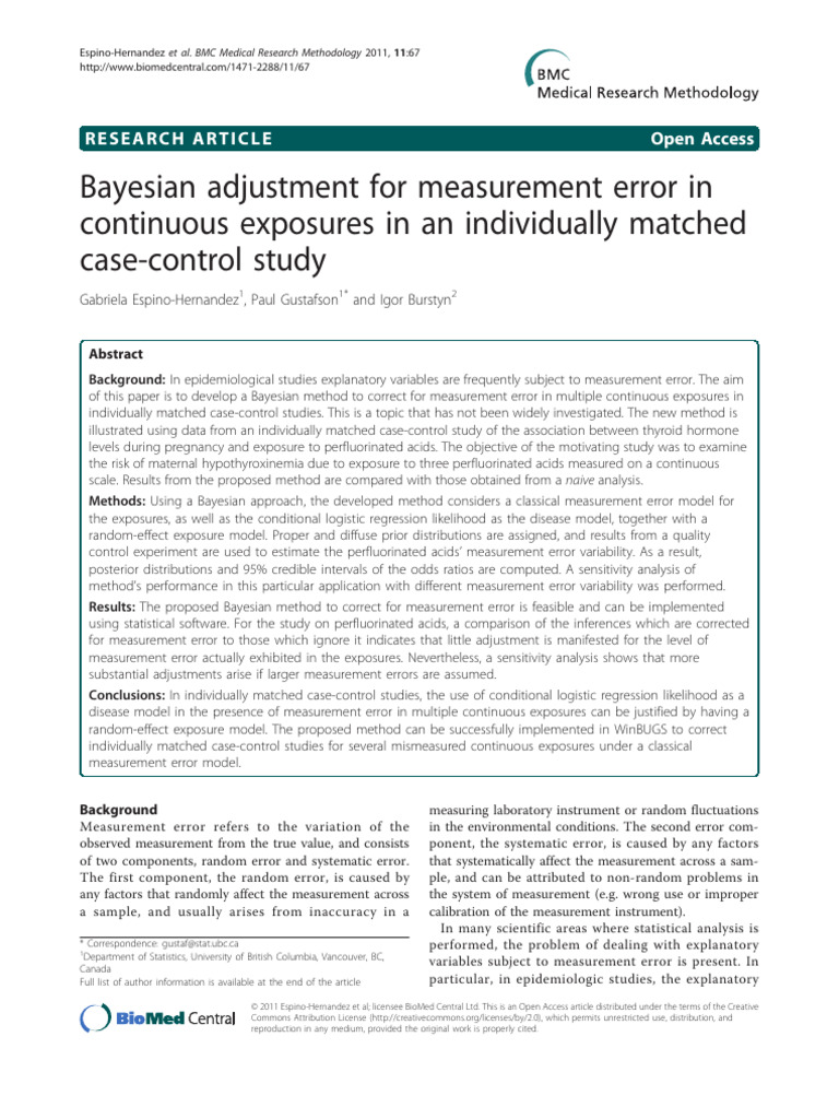 Bayesian Adjustment For Measurement Error | PDF | Bayesian Inference | Logistic Regression