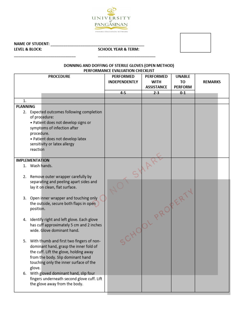 Level 2 Checklist 1st Sem | PDF | Hand | Glove