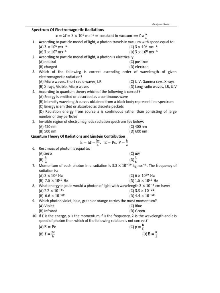 Activity Dawn of Moderen Physics | PDF | Electromagnetic Radiation ...