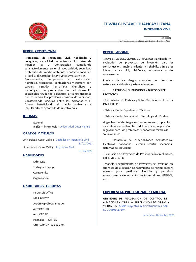 CV-EDWIN 2025 - Page-0001 | PDF | Ingeniero civil | Ingeniería