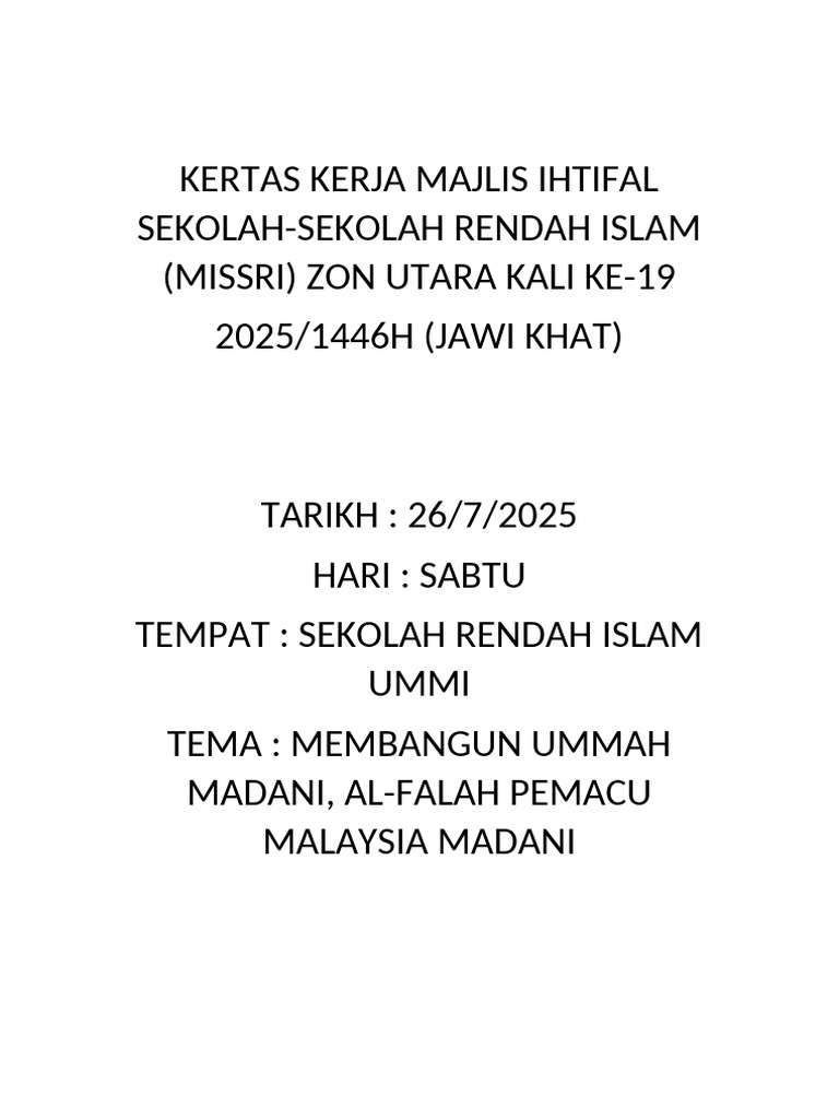 Kertas Kerja Missri (Jawi Khat) | PDF