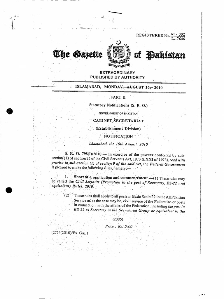 Civil Servants (Promotion To The Post of Secretary, BS - 22 and ...