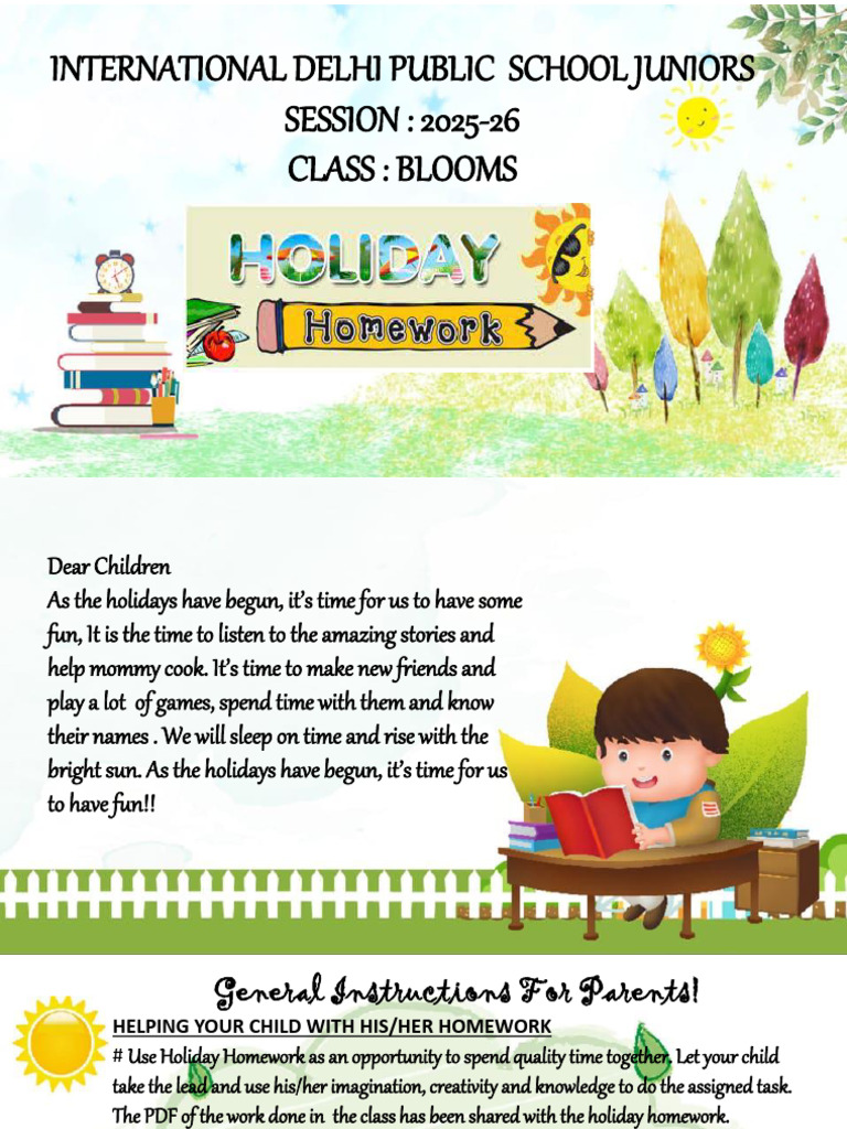 Holiday Homework for Class 1 Students | PDF | Homework