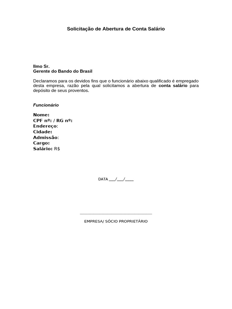 Solicitação de Conta Salário | PDF