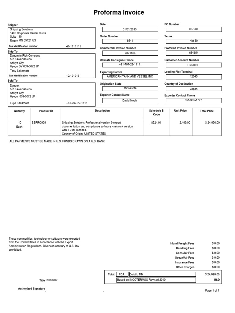 Sample Proforma Invoice | PDF | Fee