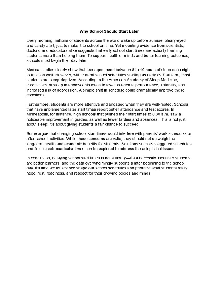Benefits of Delaying School Start Times | PDF