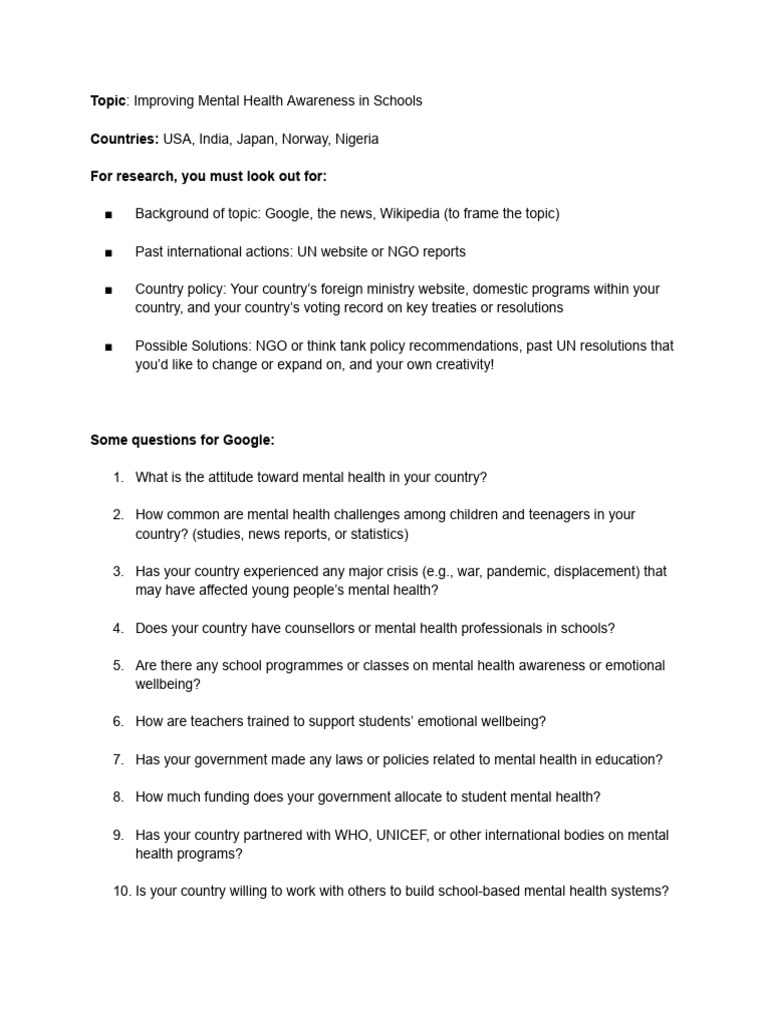 Improving Mental Health Awareness in Schools | PDF