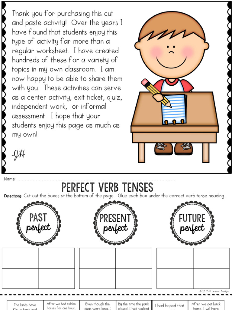 PerfectVerbTensesCutandPasteSortingActivity 1 | PDF