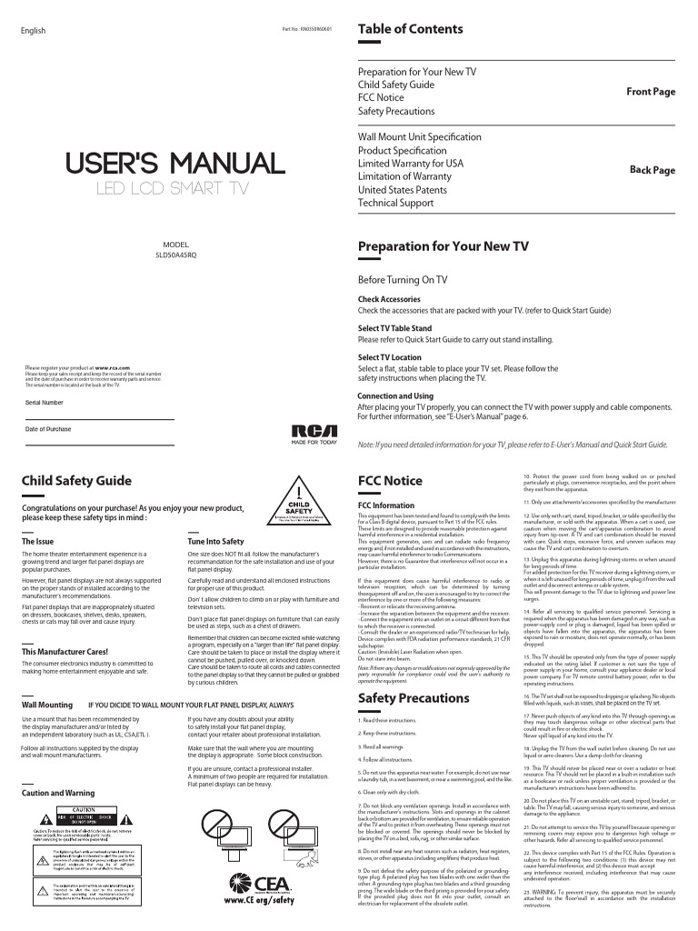 RCA 50-Inch Smart TV User Manual | PDF | Radio | Electrical Connector