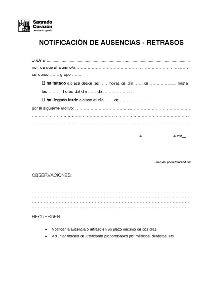 Documento de Notificación de Ausencia - Retraso | PDF | Crecimiento ...