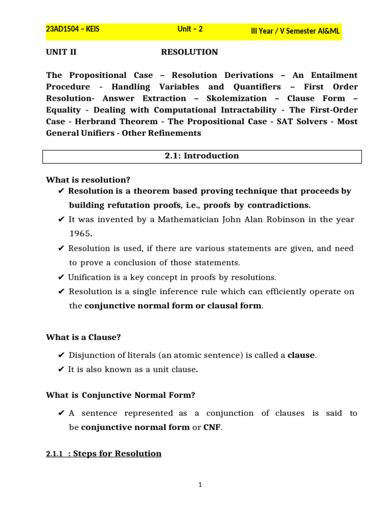 23ad1504 Keis Unit 2 Notes | PDF | First Order Logic | Mathematical Logic