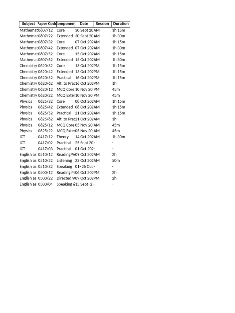 IGCSE Nov2025 Timetable Core Extended | PDF