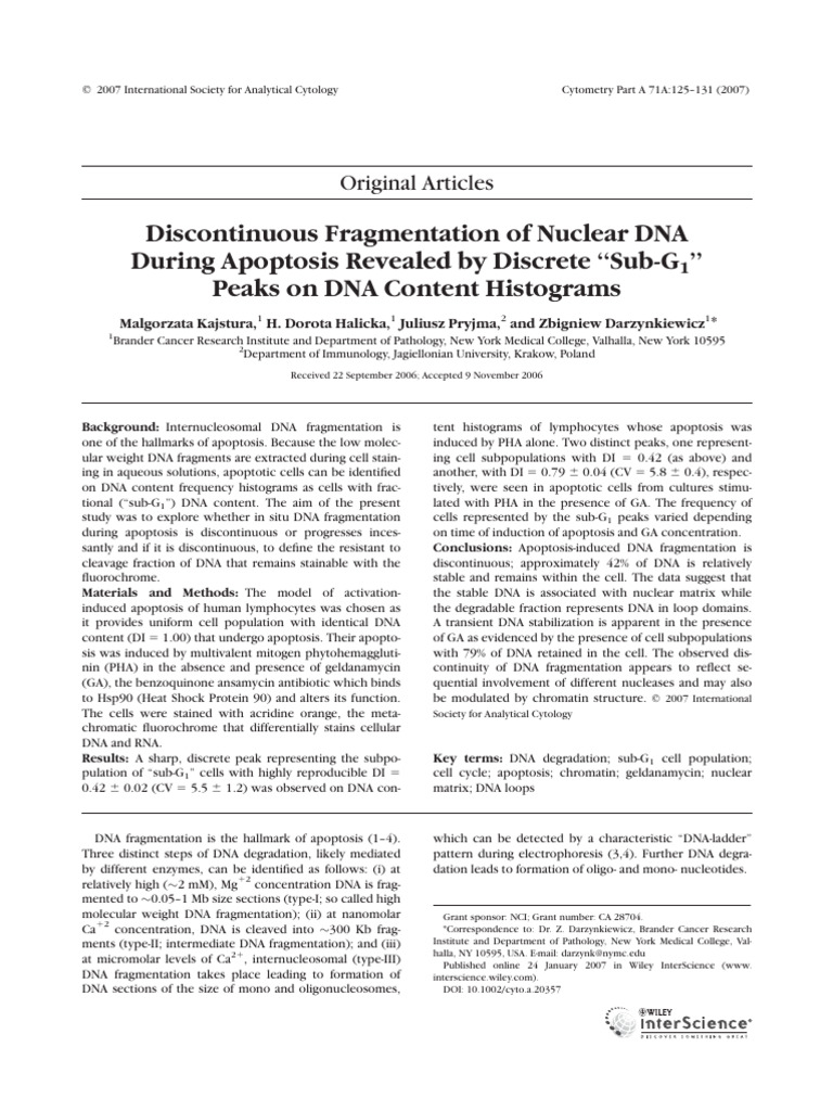 Discontinuous Fragmentation of Nuclear DNA | PDF | Apoptosis | Dna