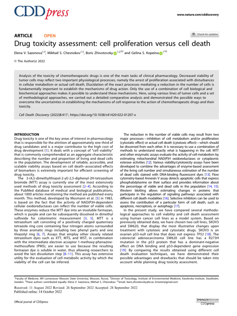 Drug Toxicity: Cell Viability vs. Death | PDF | Apoptosis | Cytotoxicity