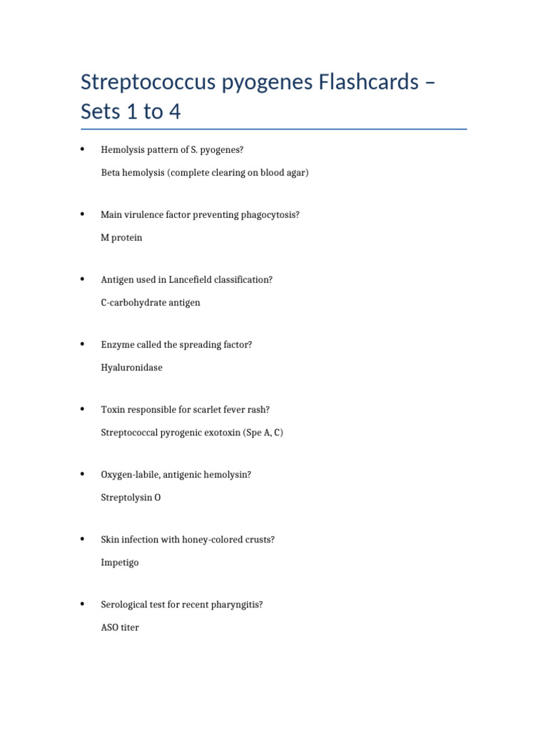 Streptococcus Pyogenes Flashcards | PDF | Streptococcus | Clinical Medicine