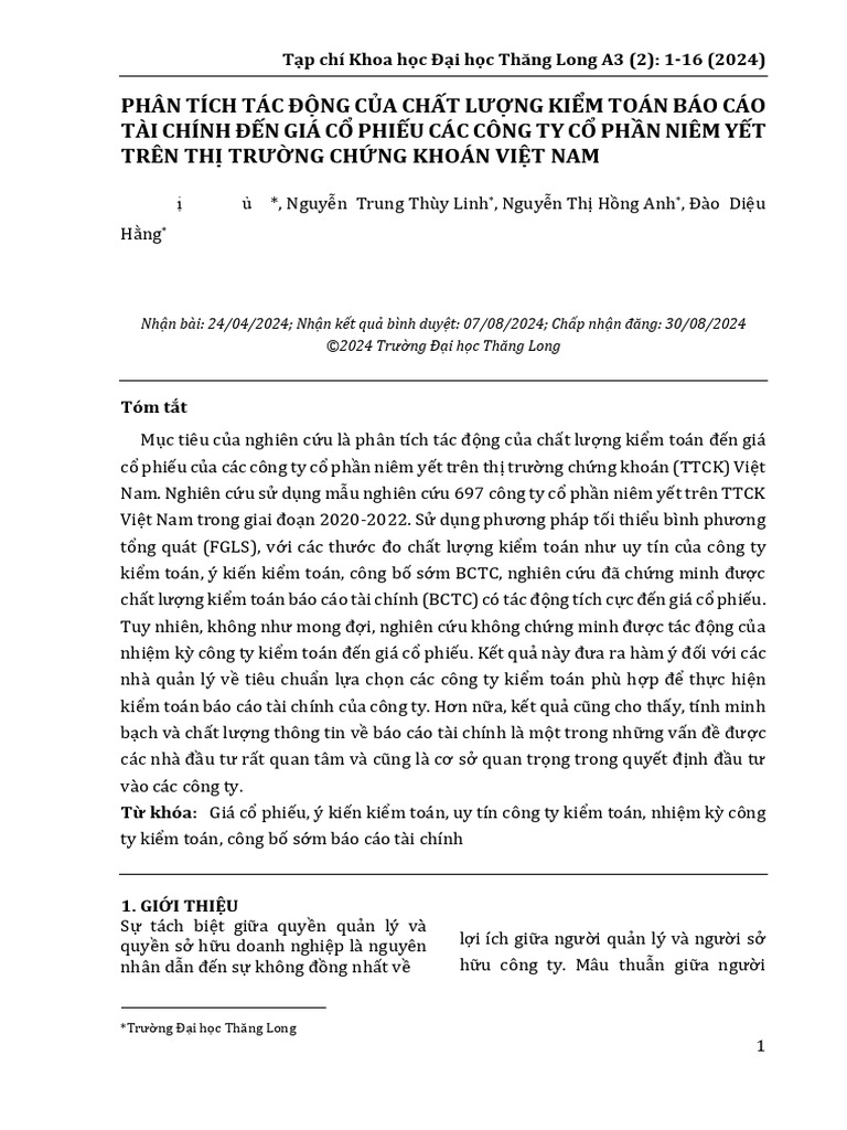 Ảnh Hưởng Kiểm Toán BCTC Tới Chất Lượng BCTC | PDF