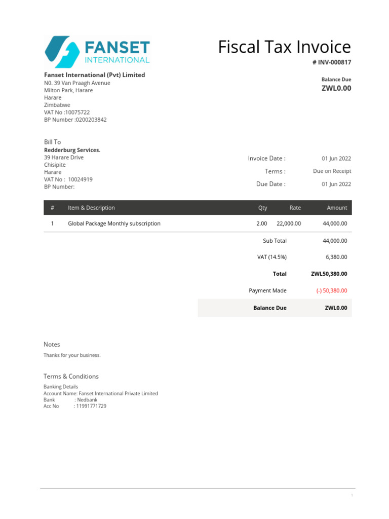 Fiscal Tax Invoice: Bill To | PDF