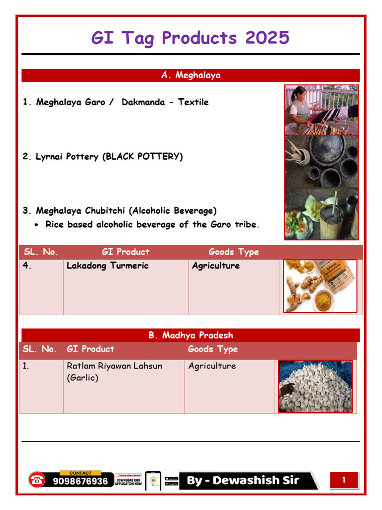 GI Tag Products in India 2025 List | PDF