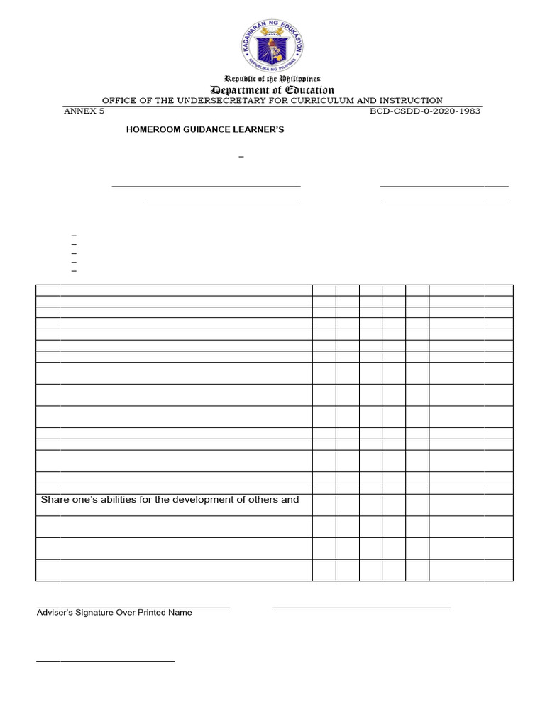 Homeroom Guidance Assessment for Grades 11-12 | PDF