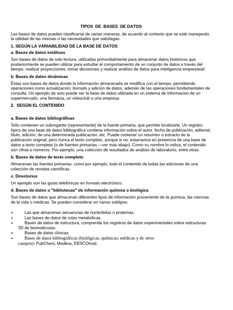 Tipos Y Modelos De Bases De Datos Pdf Bases De Datos Base De 2582