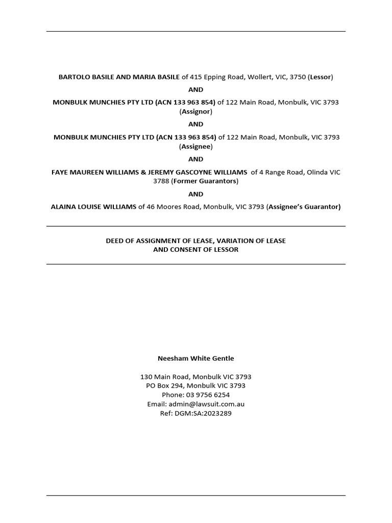 Deed of Assignment of Lease Agreement | PDF | Assignment (Law) | Lease