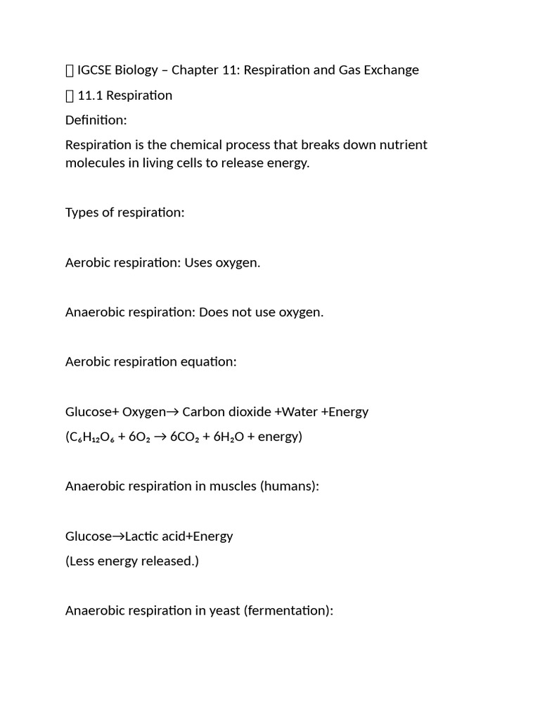 ? IGCSE Biology Chapter 11 Notes | PDF | Respiratory System ...
