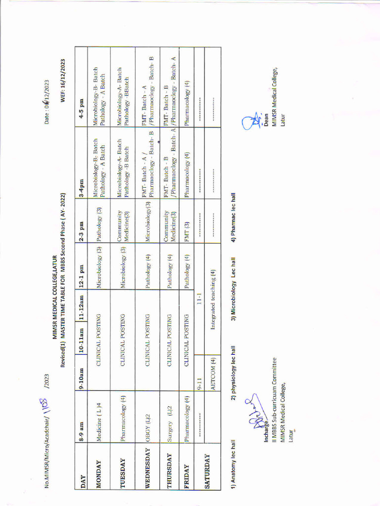 Revised Master Timetable AY2022 | PDF