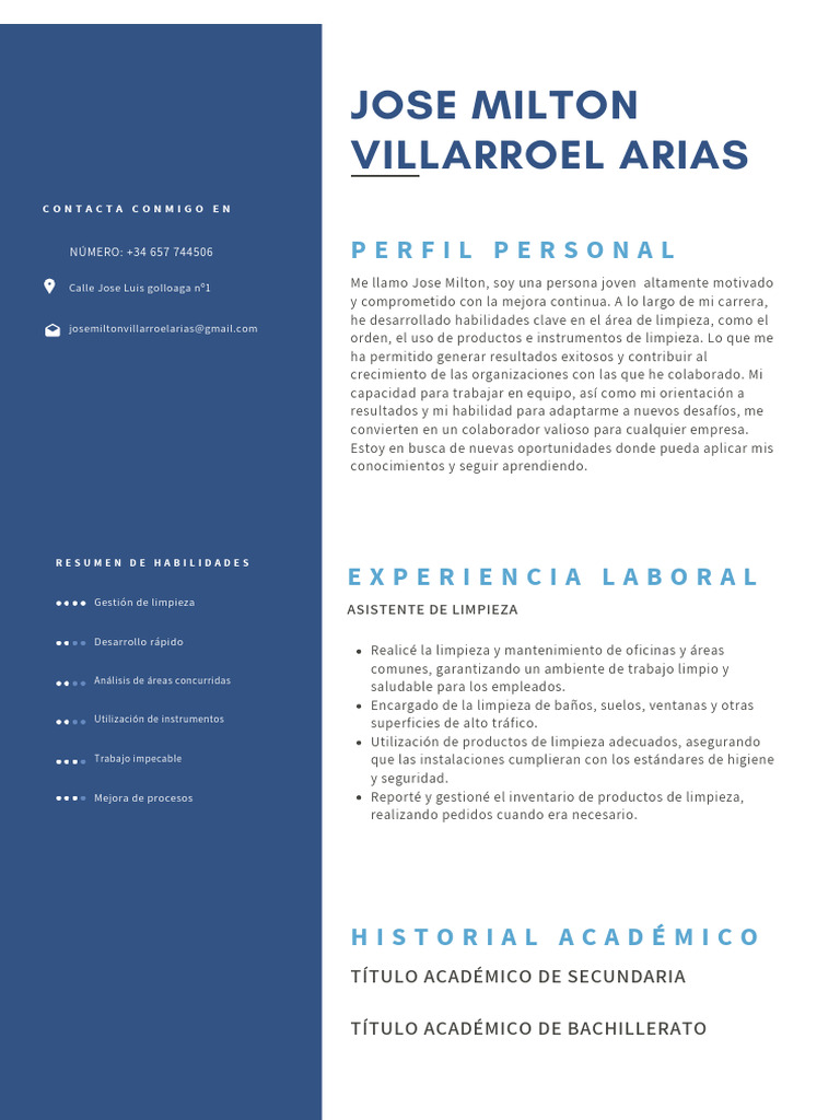 Currículum Profesional Azul Marino y Negro PDF | PDF