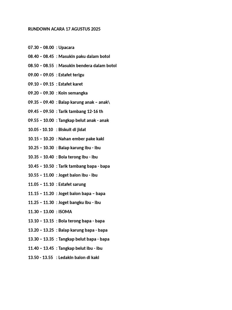 Rundown Acara 17 Agustus 2025 | PDF