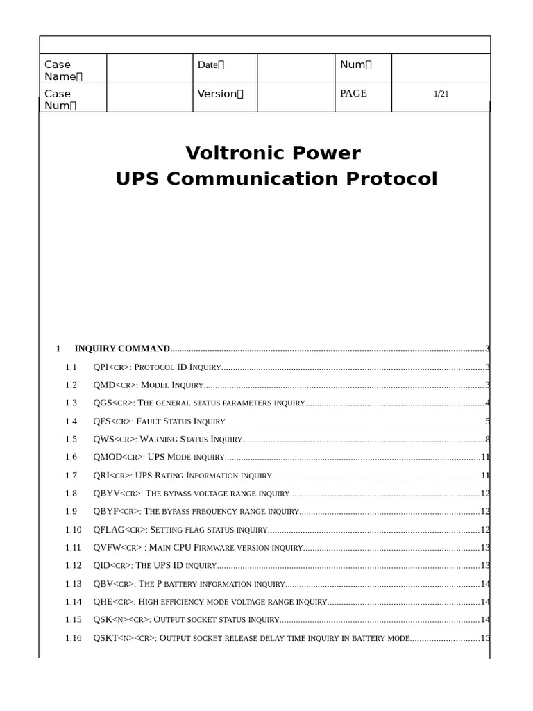 Voltronic Power UPS Communication Protocol For Galleon 1-3k | PDF | Power Inverter | Integer ...