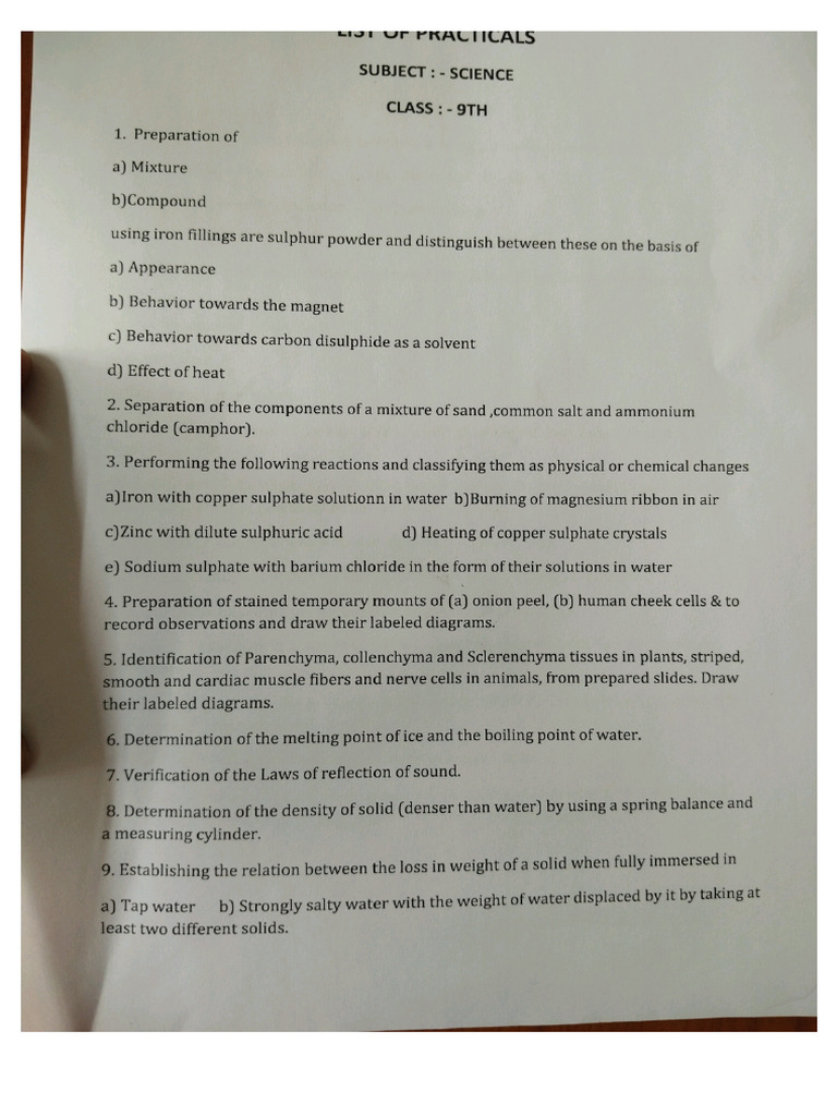 Science Practical Class IX | PDF