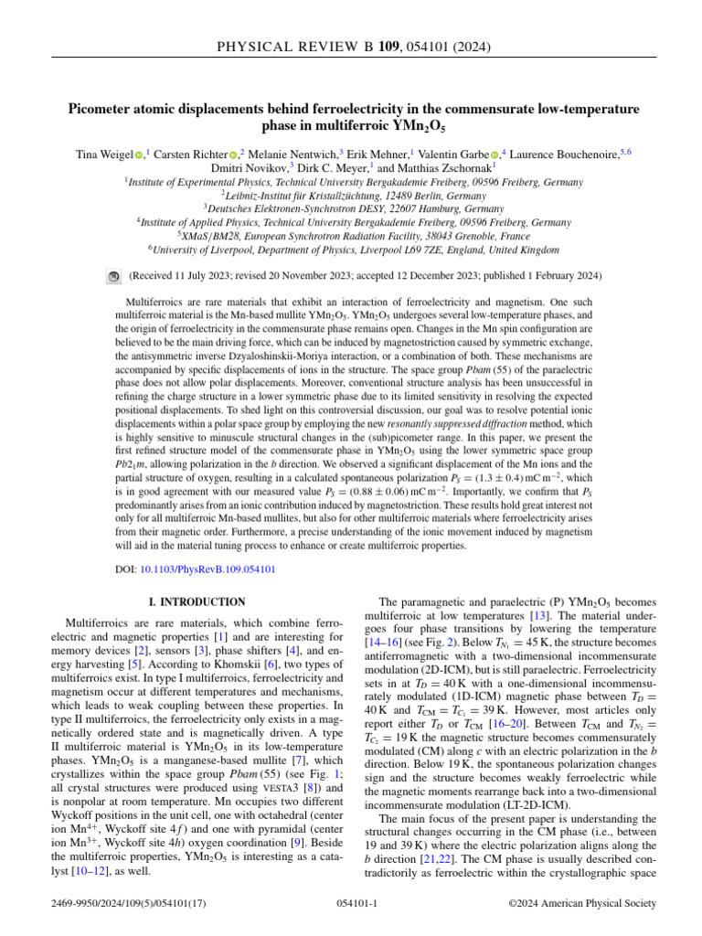 Picometer Displacements in YMn2O5 Ferroelectricity | PDF ...