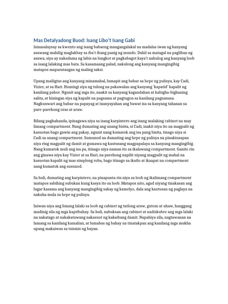 Detalyadong Buod Isang Libo't Isang Gabi | PDF