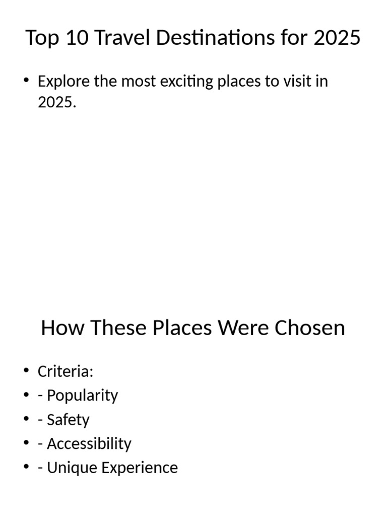Top 10 Travel Destinations 2025 With Images | PDF