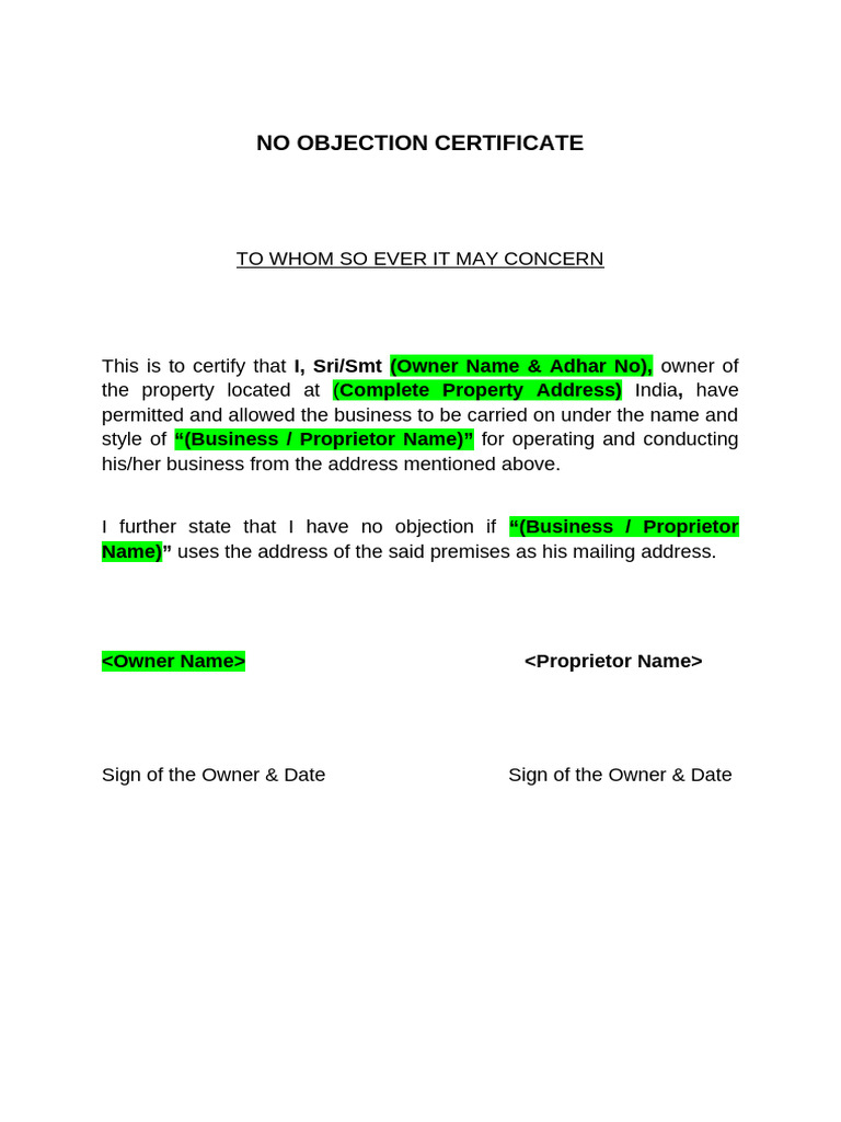 GST Noc Format | PDF