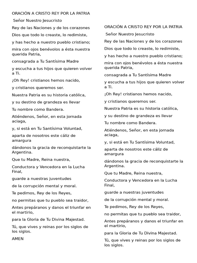 Oración A Cristo Rey Por La Patria | PDF | Cristo (título) | Oración
