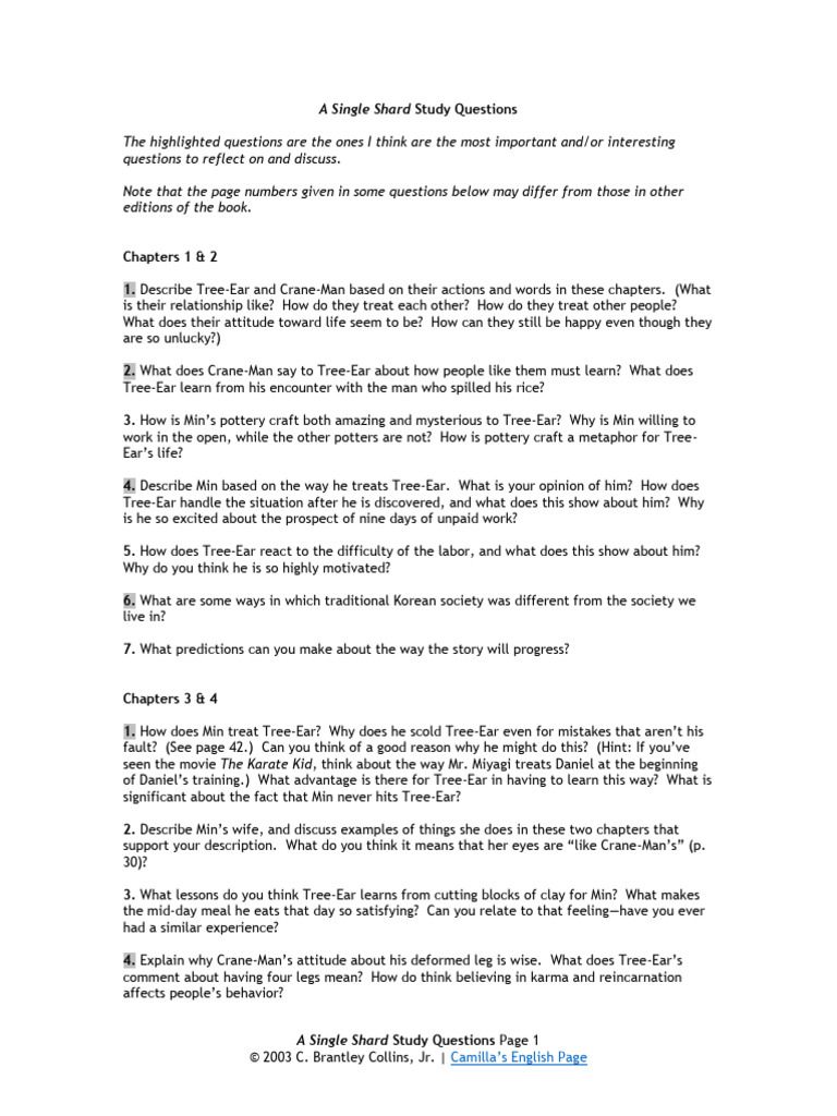 A Single Shard: Chapter 3 Insights | PDF