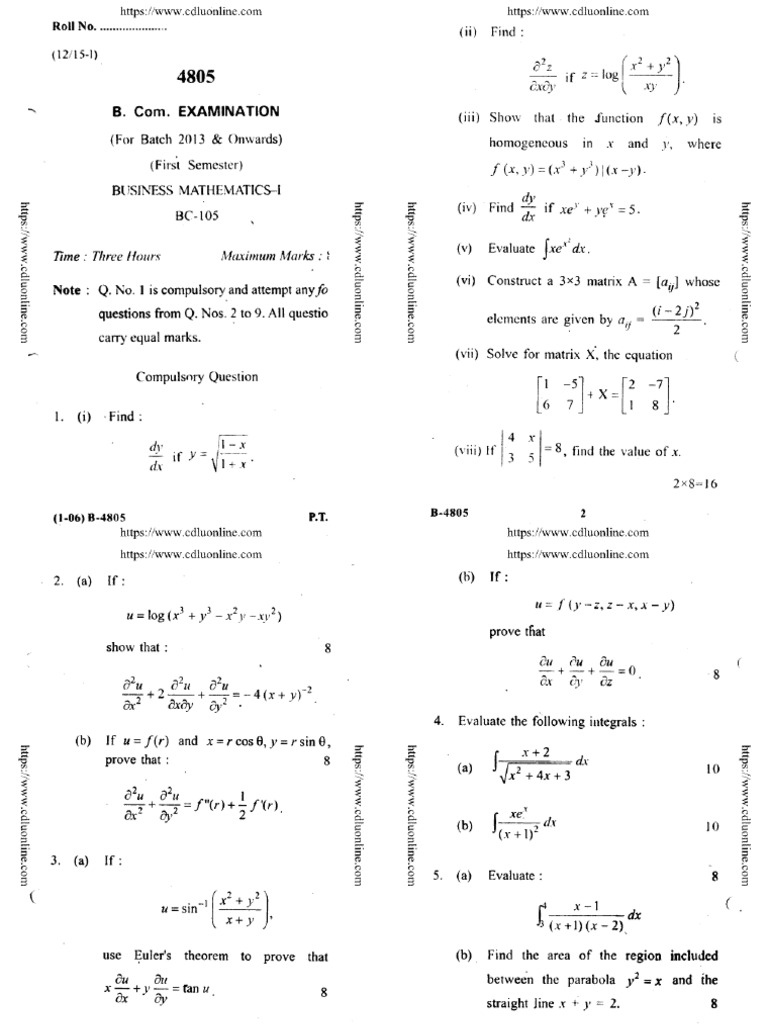 Bcom 1 Sem Business Mathematics 1 4805 2015 | PDF