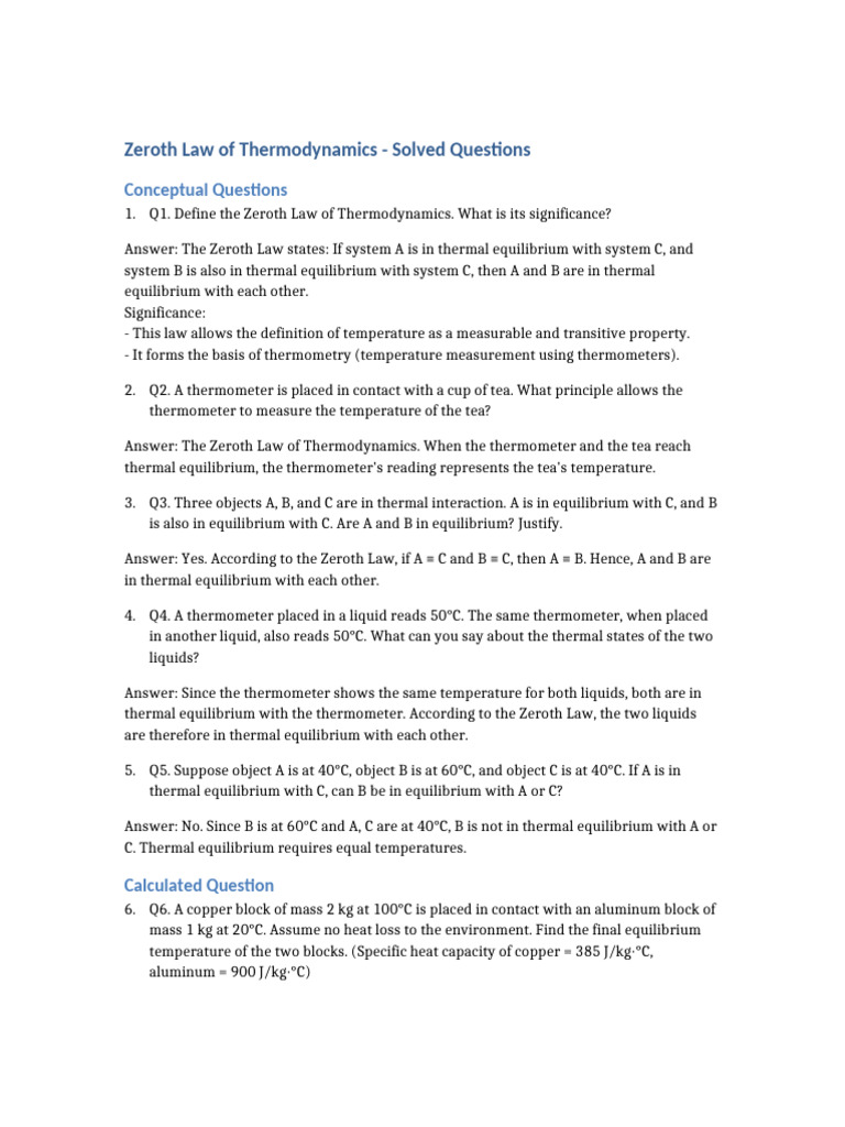 Zeroth Law Solved Questions | PDF | Heat Capacity | Temperature